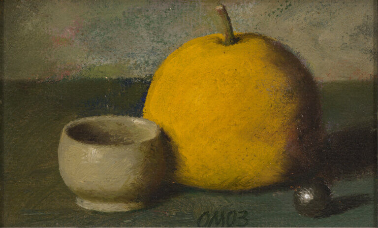 Olav Maran “Vaikelu kollase puuviljaga”, 2003. 11 x 17 cm. – Allee galerii