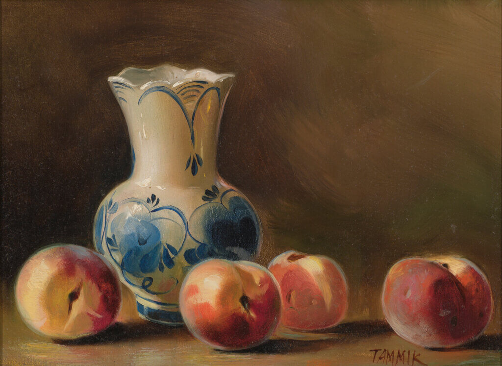 44. REIN TAMMIK “Vaikelu sinise vaasi ja virsikutega”, 1980ndad ...